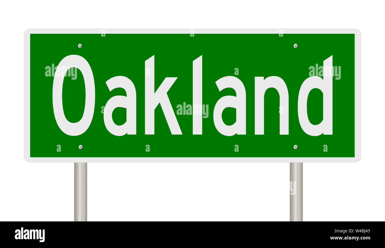 Rendering of a green highway sign for Oakland Stock Photo - Alamy