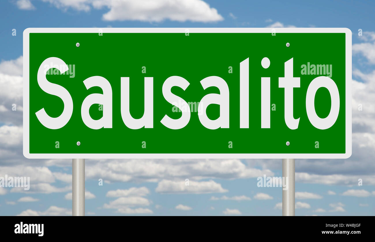 Rendering of a green highway sign for Sausalito California Stock Photo ...