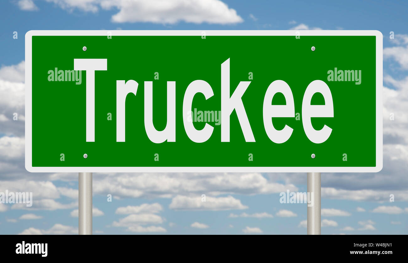 Rendering of a green highway sign for Truckee California Stock Photo ...