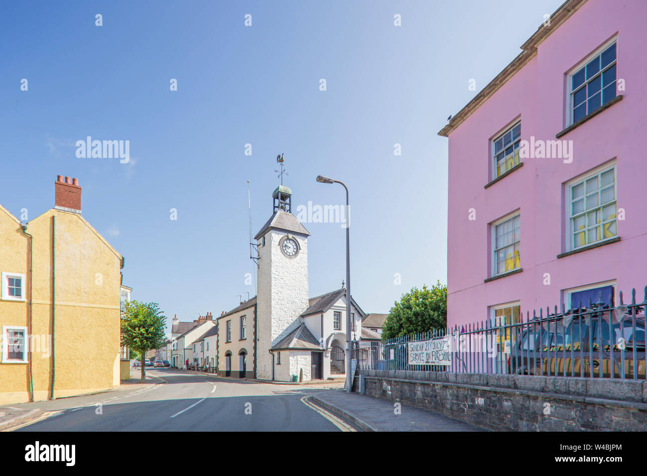 The Town Hall and attractive houses in Laugharne, Carmarthenshire ...