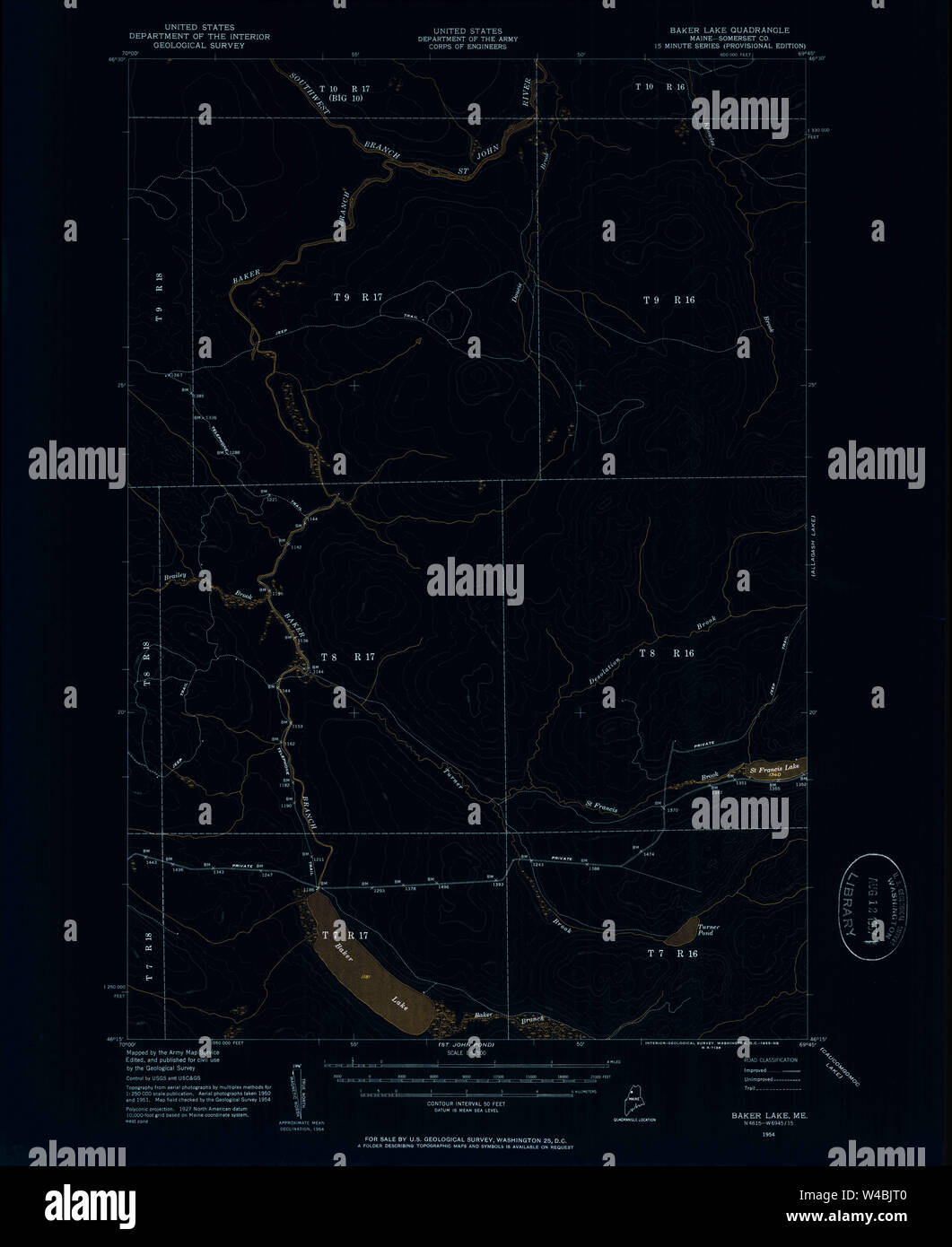 Maine USGS Historical Map Baker Lake 460137 1954 62500 Inversion ...