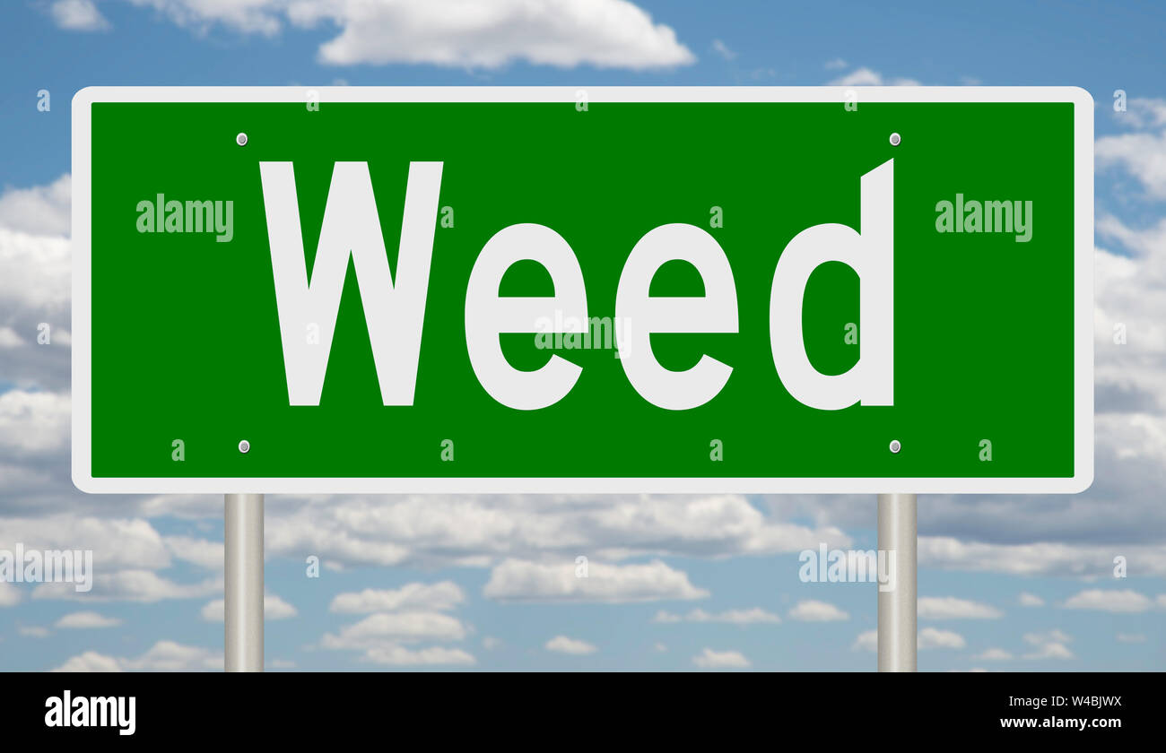 Rendering of a green highway sign for Weed California Stock Photo - Alamy
