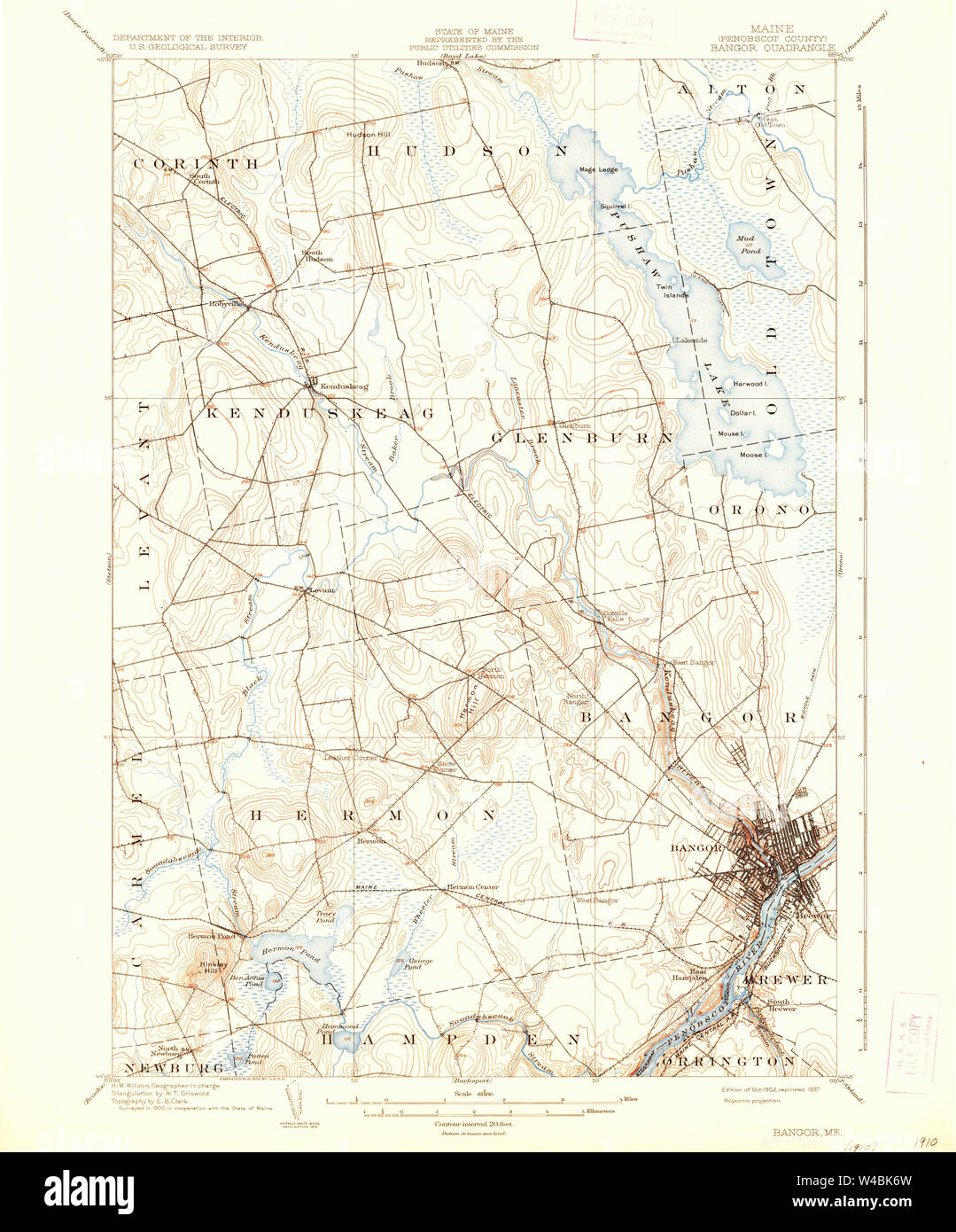 Maine USGS Historical Map Bangor 460138 1902 62500 Restoration Stock ...