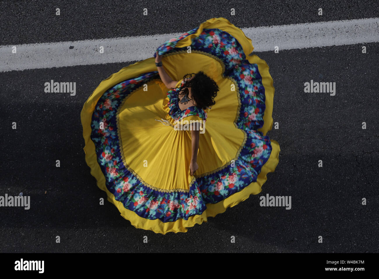 Sao Paulo, Brazil. 21st July, 2019. A Gypsy dancer performs at Paulista ...