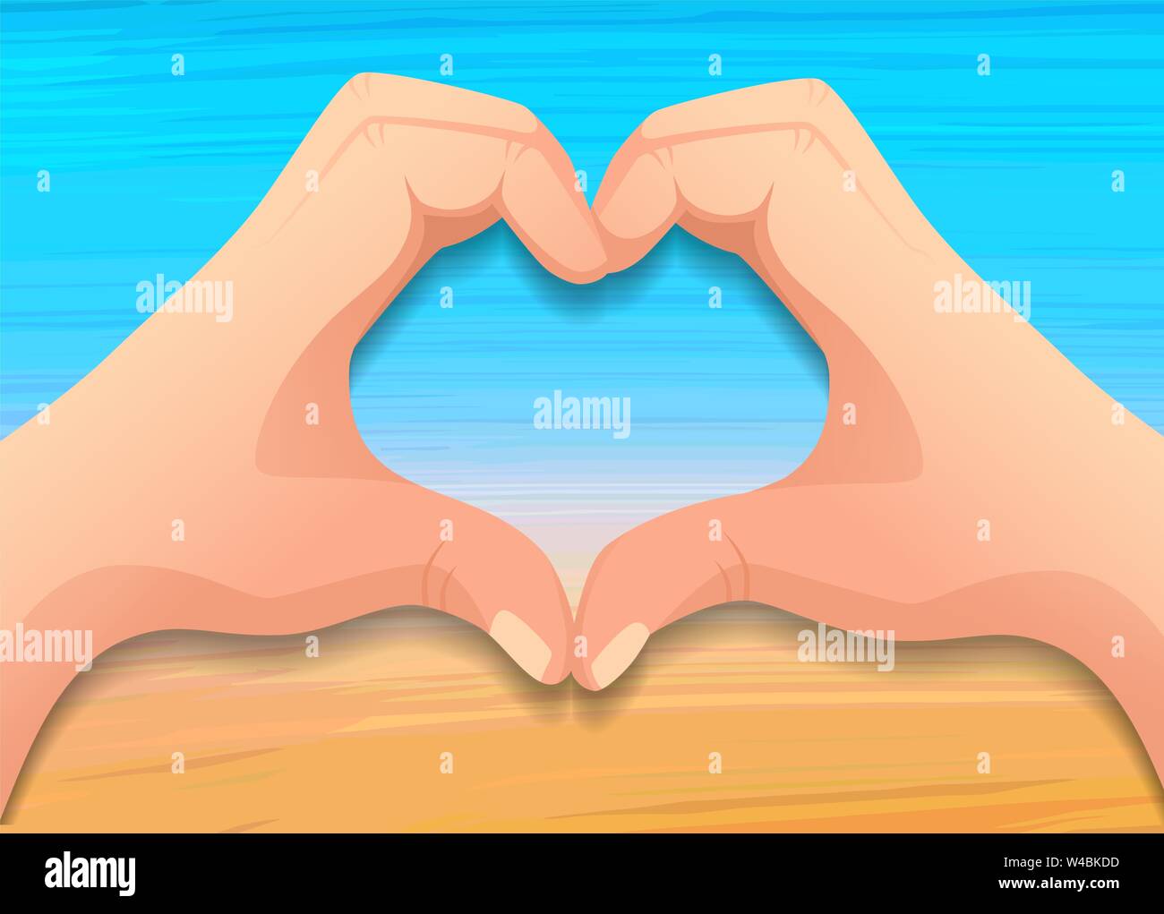 Love summer. Sea and hand heart shape. Goodbye summer concept ...