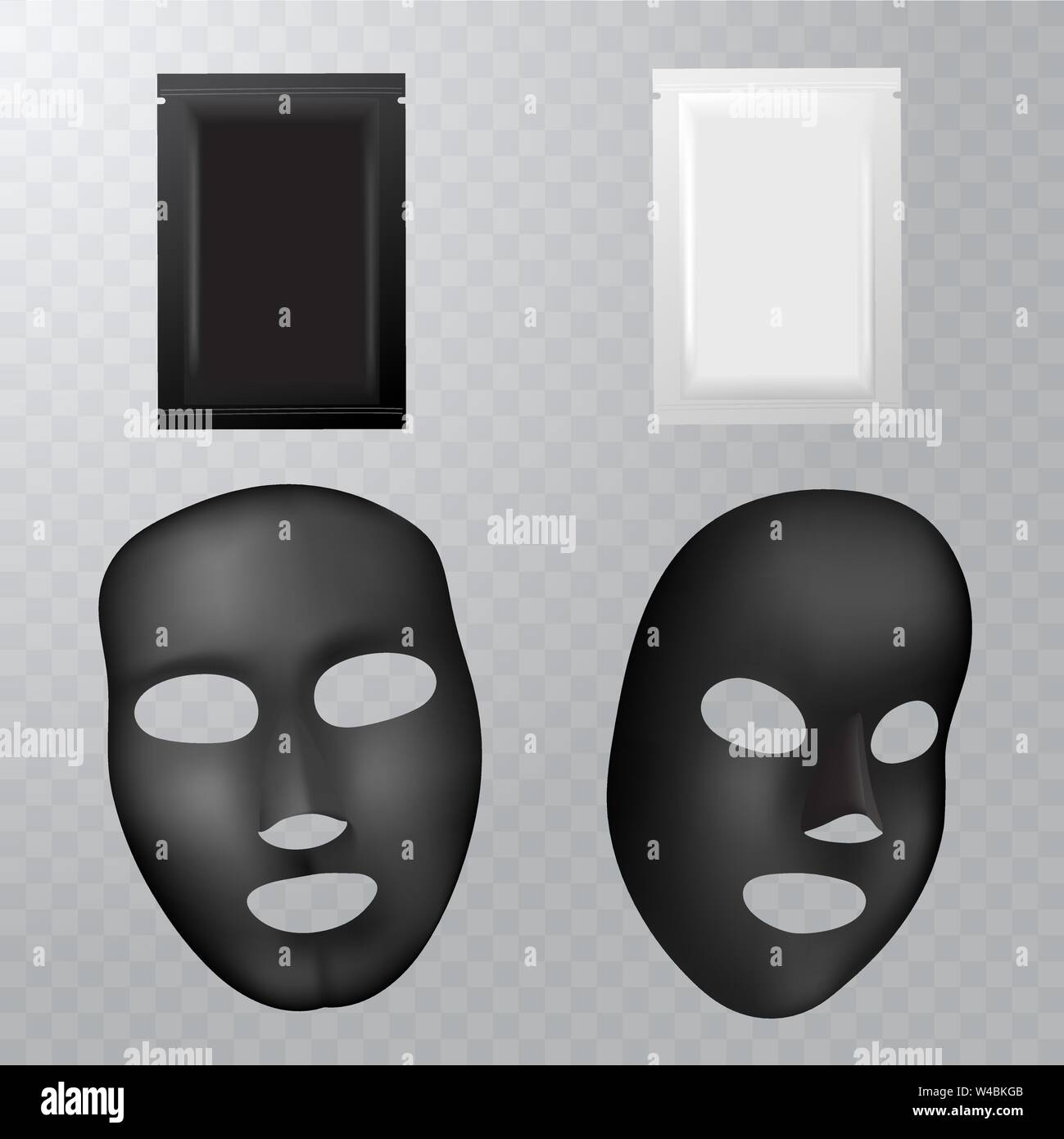Vector realistic black facial cosmetic sheet mask on transparent ...
