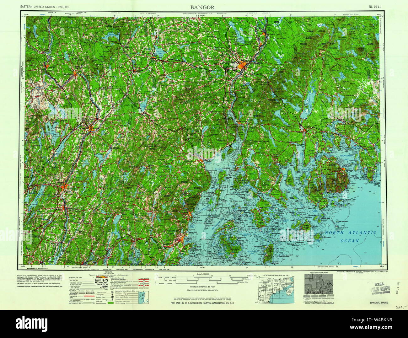 Maine USGS Historical Map Bangor 806482 1961 250000 Restoration Stock ...