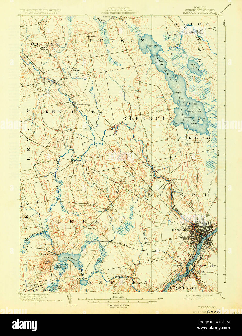 Maine USGS Historical Map Bangor 807354 1902 62500 Restoration Stock ...