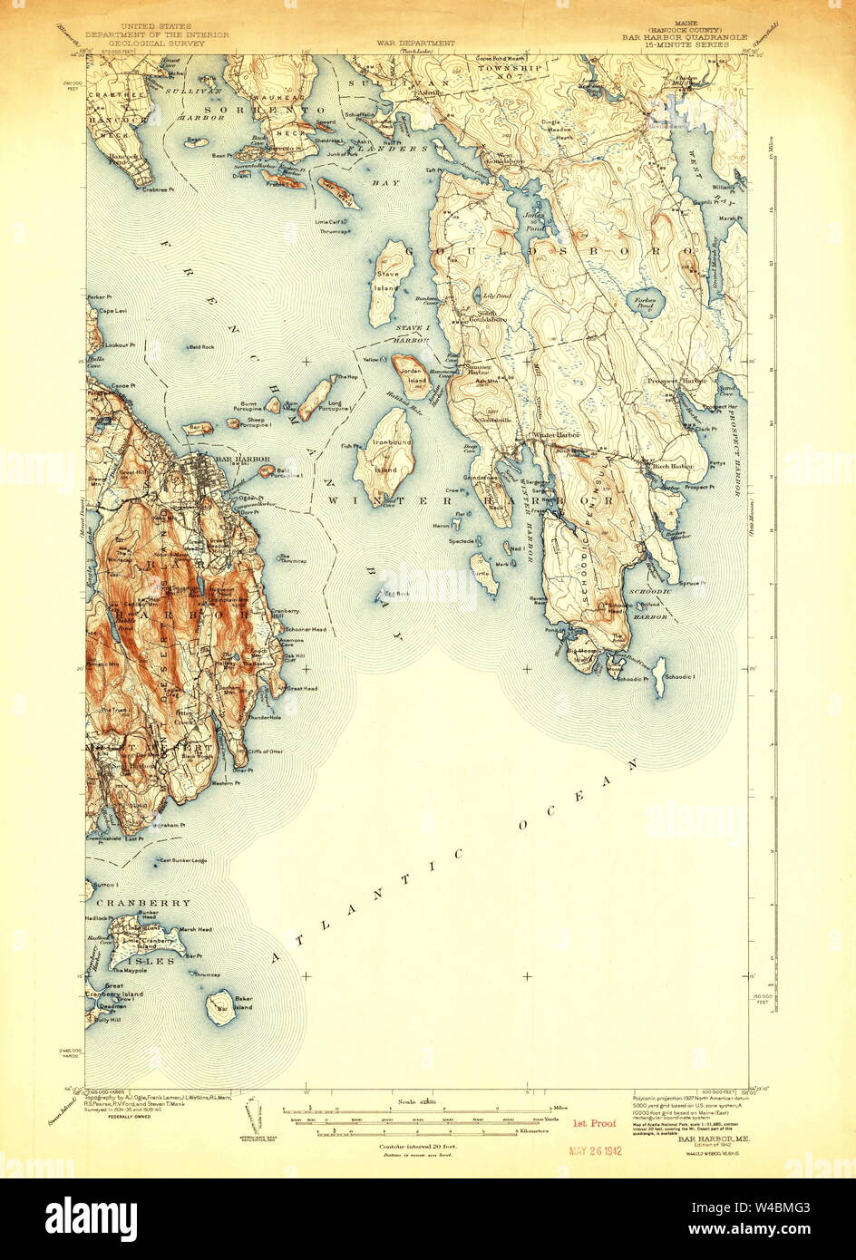 Maine USGS Historical Map Bar Harbor 461054 1942 62500 Restoration ...