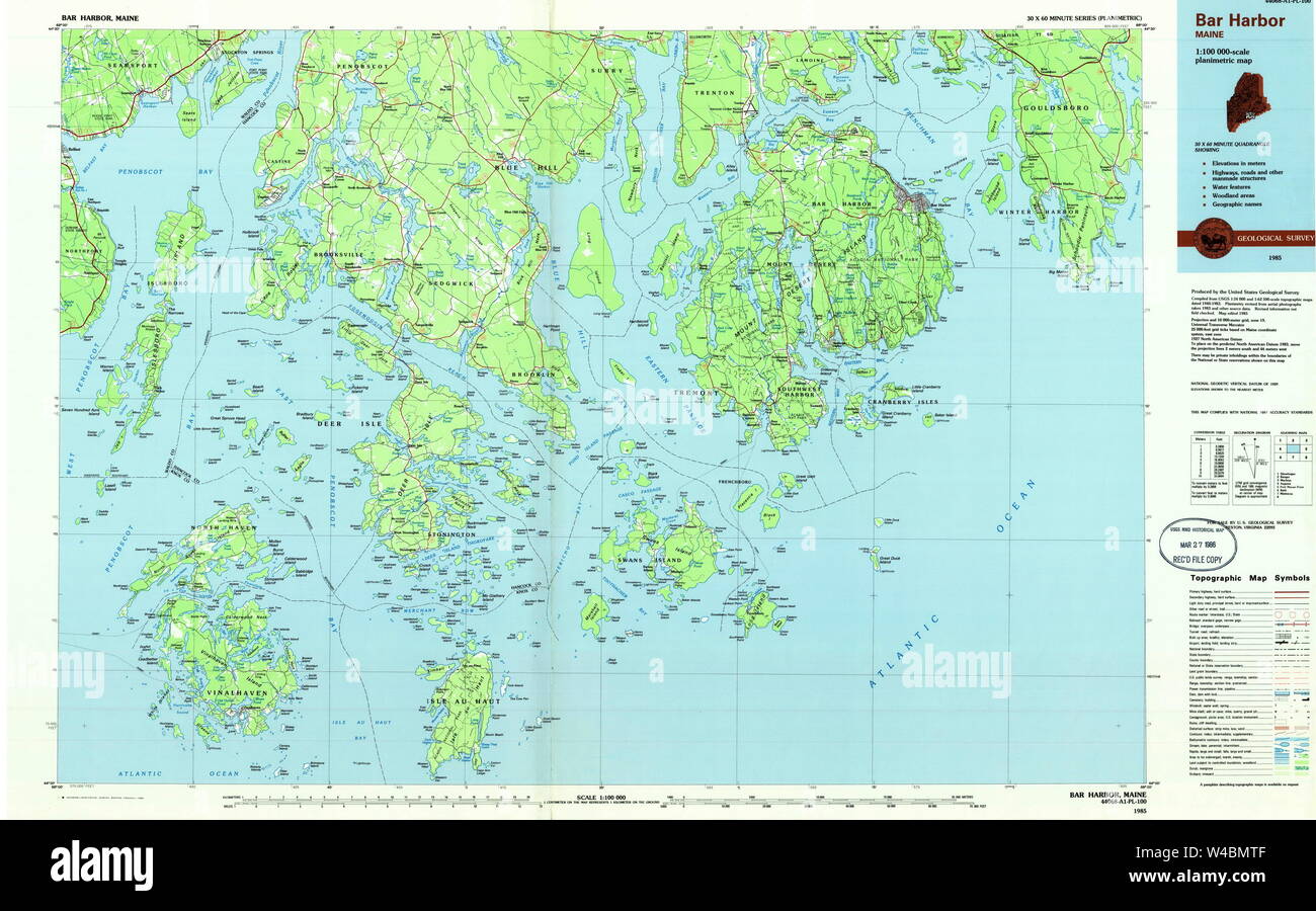 Maine USGS Historical Map Bar Harbor 807773 1985 100000 Restoration ...