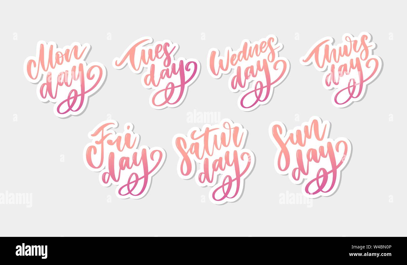 Vector handwritten week days and symbols set. Ink font. Stickers for ...