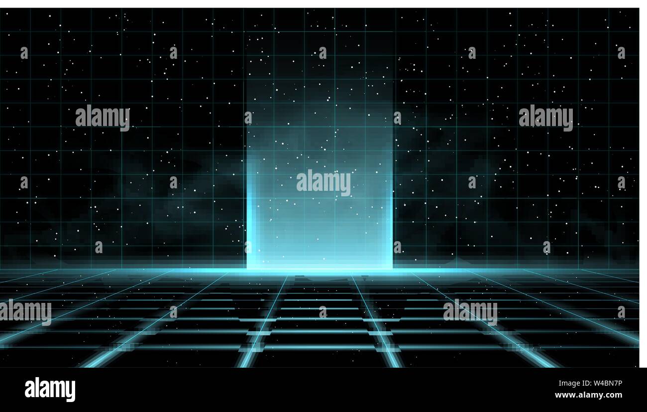 Synthwave vaporwave retrowave blue background with great glow in the ...