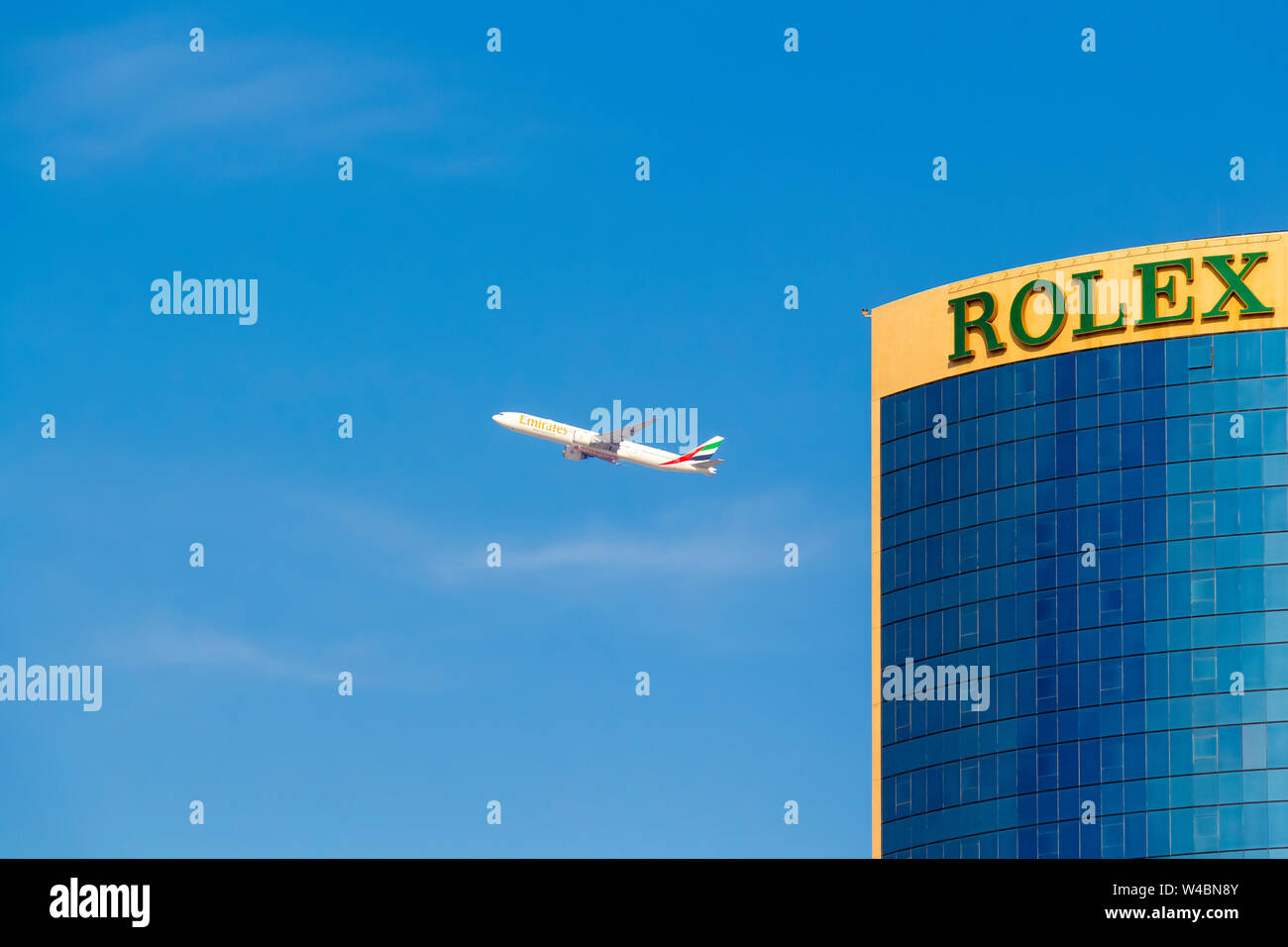 Dubai, UAE - December 1, 2018: Emirates airline plane in the sky ...