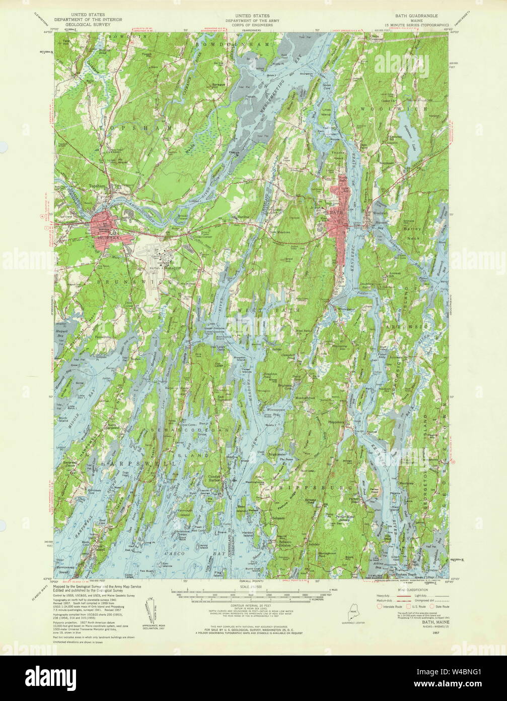 Maine USGS Historical Map Bath 306458 1957 62500 Restoration Stock ...