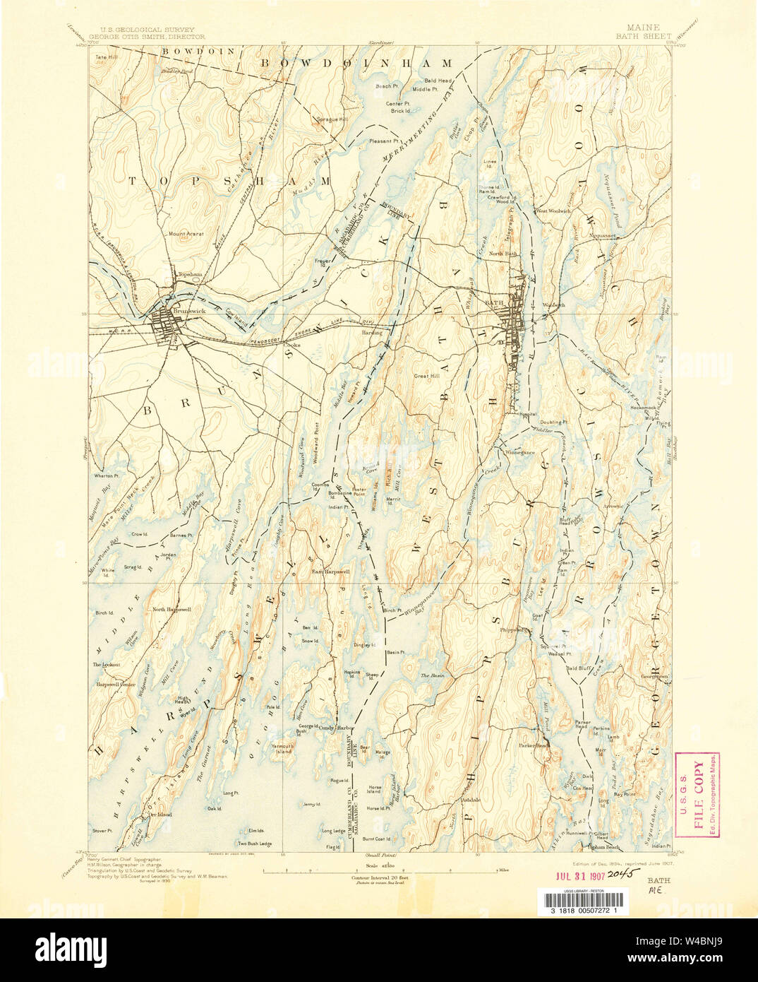 Maine USGS Historical Map Bath 460156 1894 62500 Restoration Stock ...