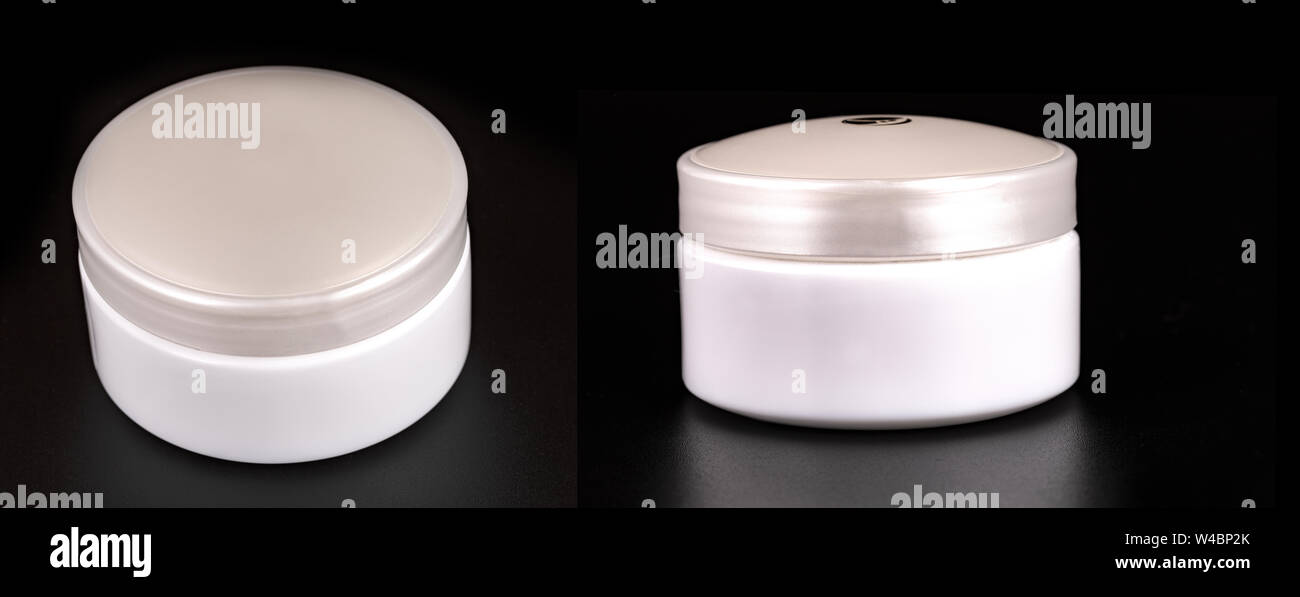Beauty Cream Containers on Black Background Stock Photo - Alamy