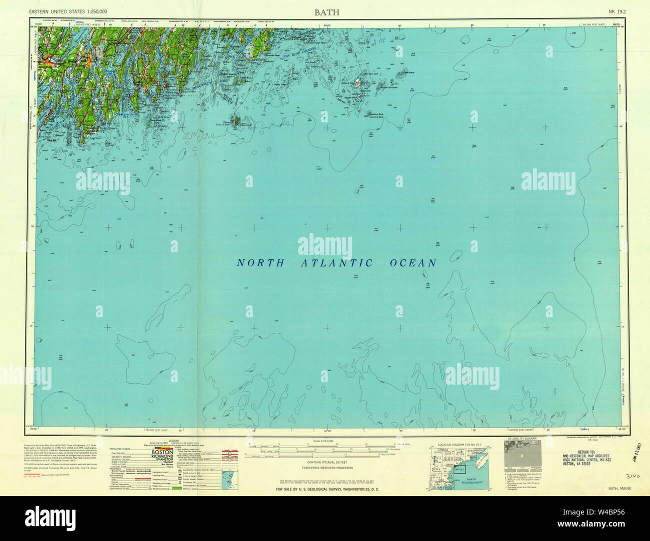 Maine USGS Historical Map Bath 806491 1963 250000 Restoration Stock ...