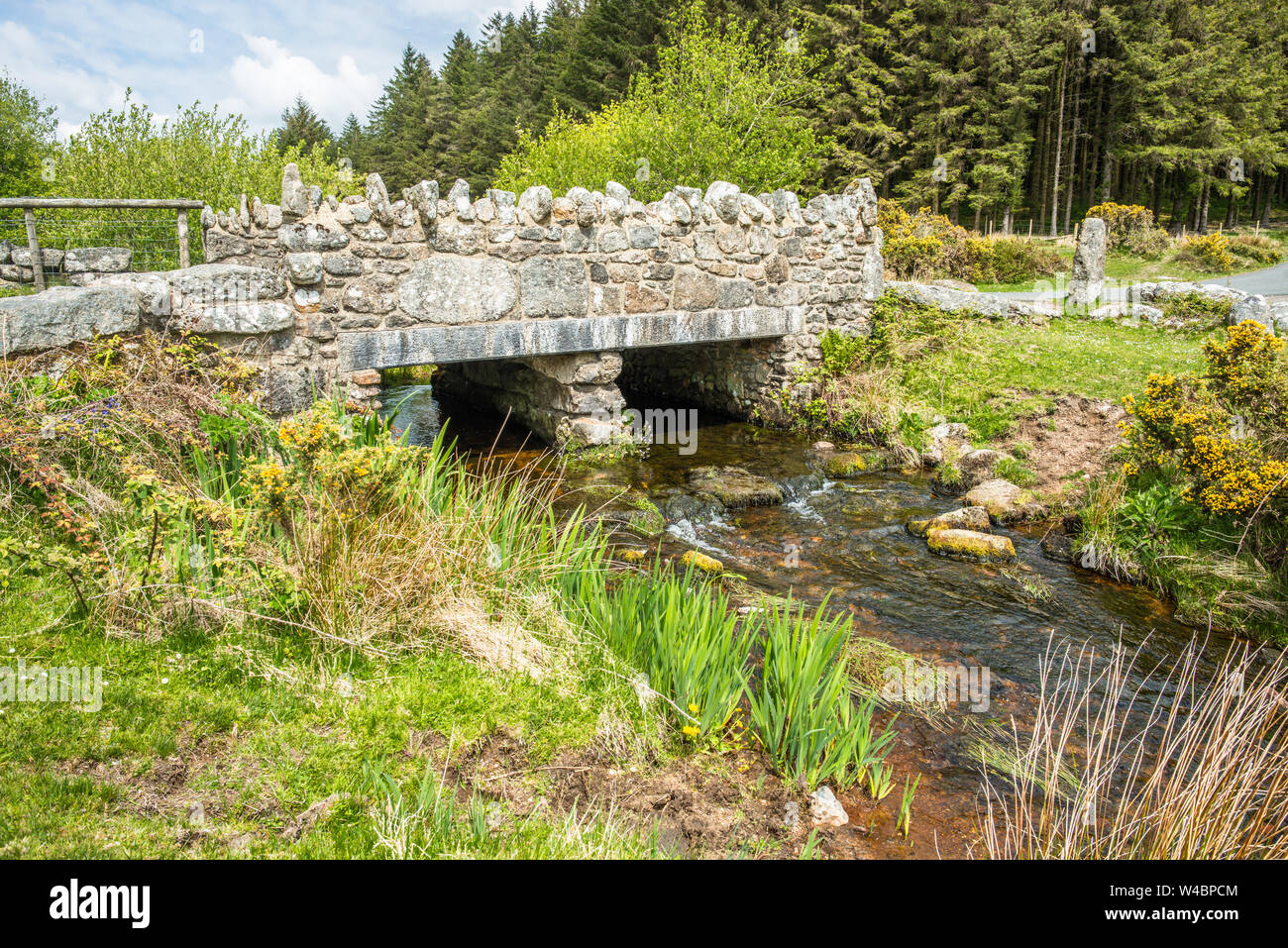 Old stone bridge near Postbridge on Dartmoor in Devon, West Country ...