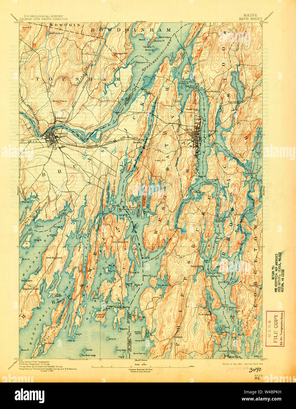 Maine USGS Historical Map Bath 807365 1894 62500 Restoration Stock ...