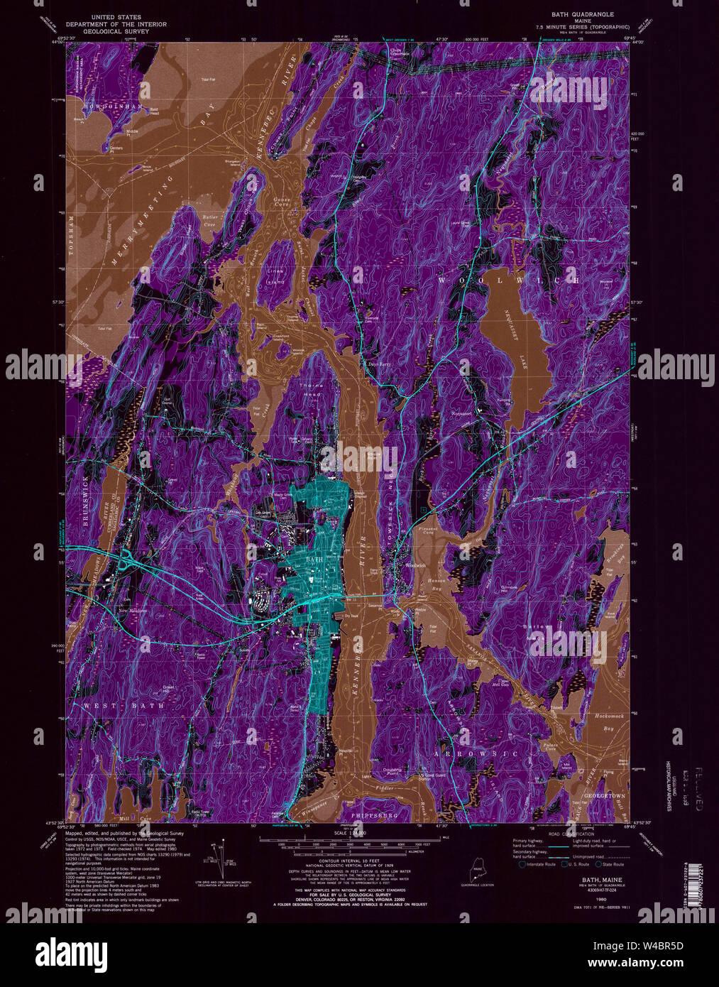 Maine USGS Historical Map Bath 807781 1980 24000 Inversion Restoration ...
