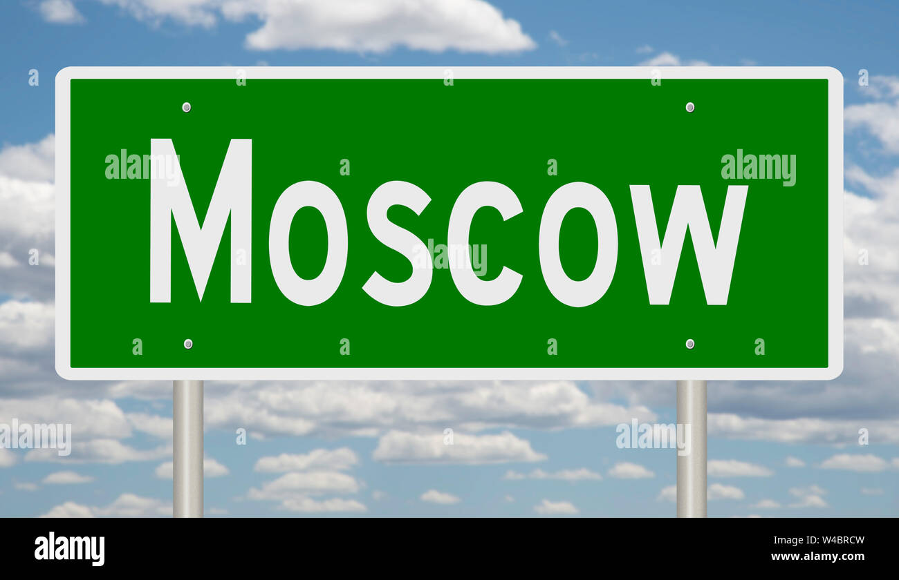 A rendering of a green highway sign for Moscow Stock Photo - Alamy