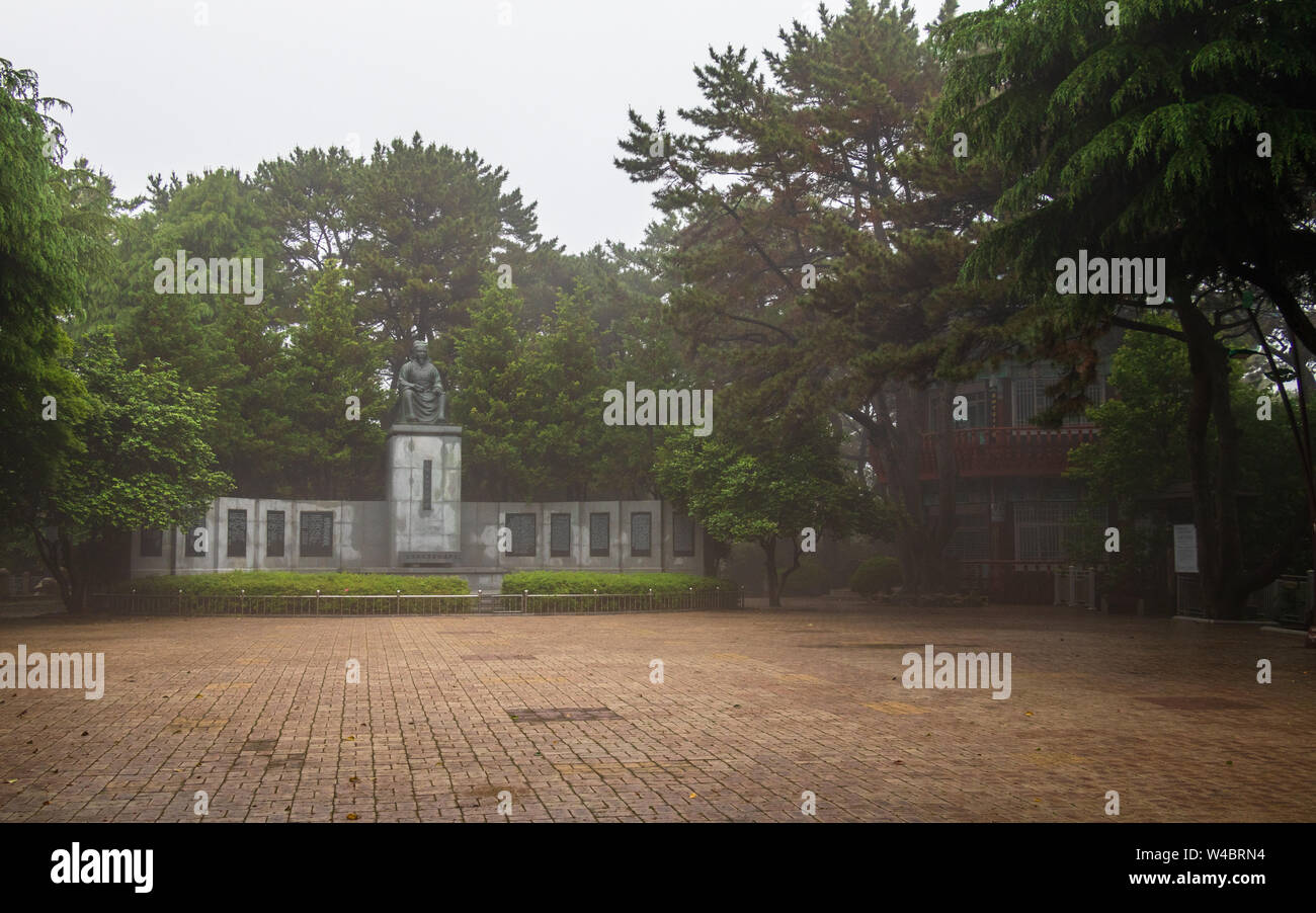 Central Square with Statue of Choe Chiwon and Pavilion in Dongbaek Park ...