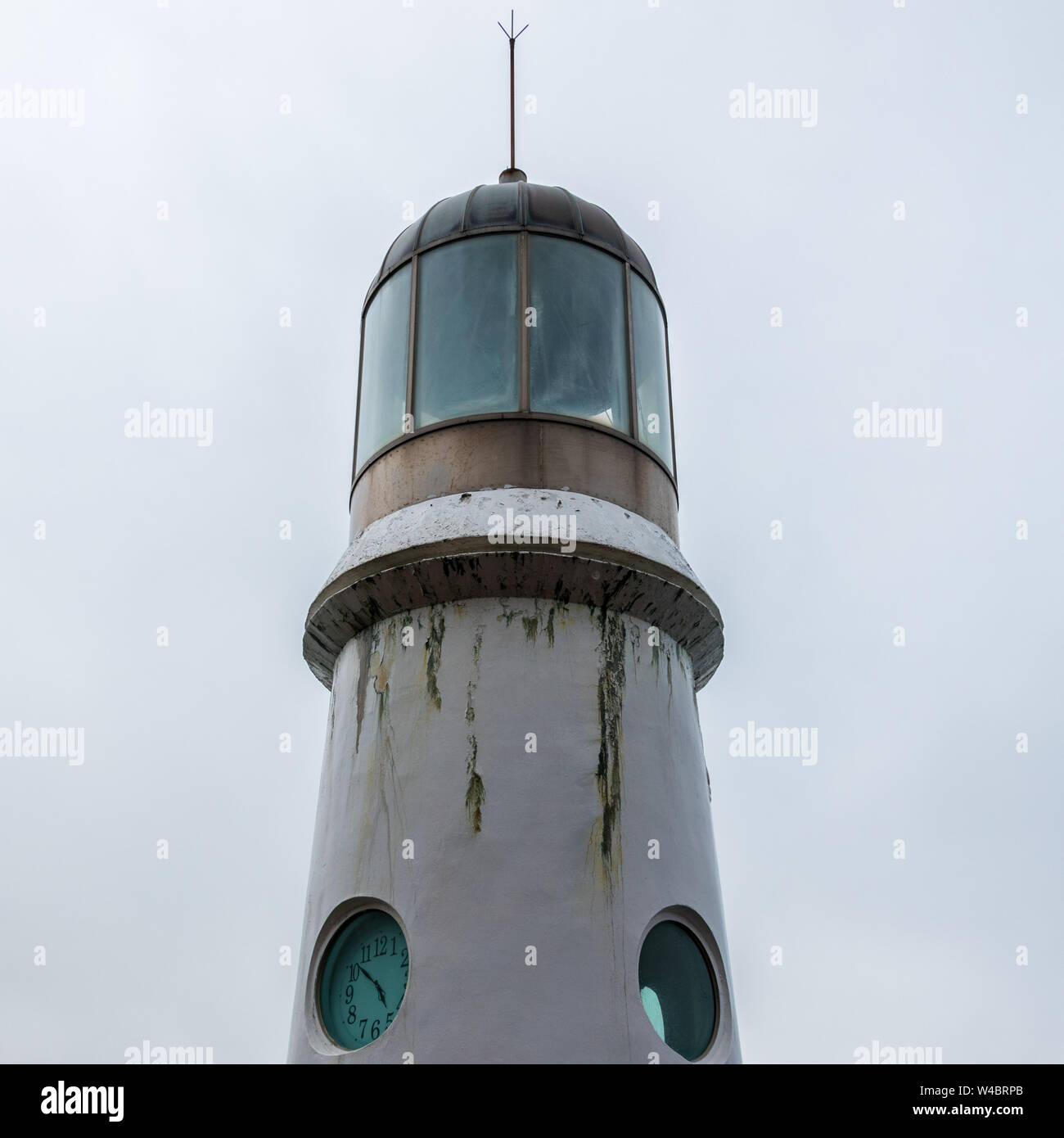 Detail view on top of Dongbaekseom Lighthouse near cliff coast on a ...