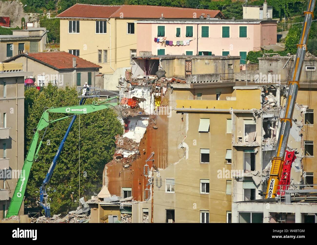 Genoa, Italy. 21st July, 2019. The demolition of the houses in Via ...