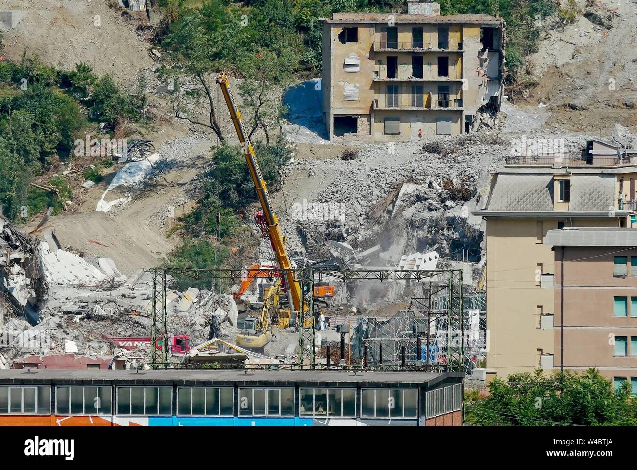 Genoa, Italy. 21st July, 2019. The demolition of the houses in Via ...