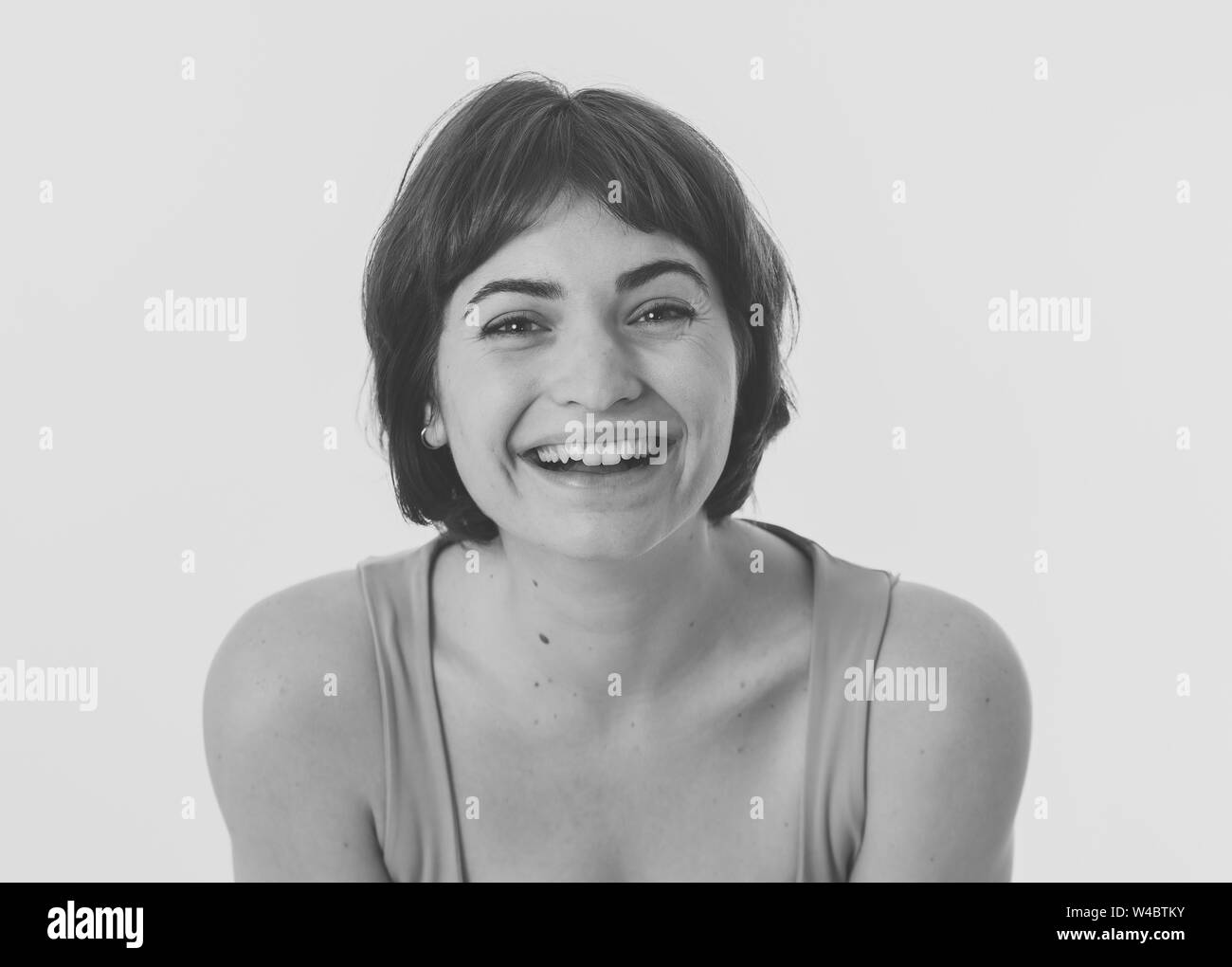 Delighted beautiful young woman Black and White Stock Photos & Images ...