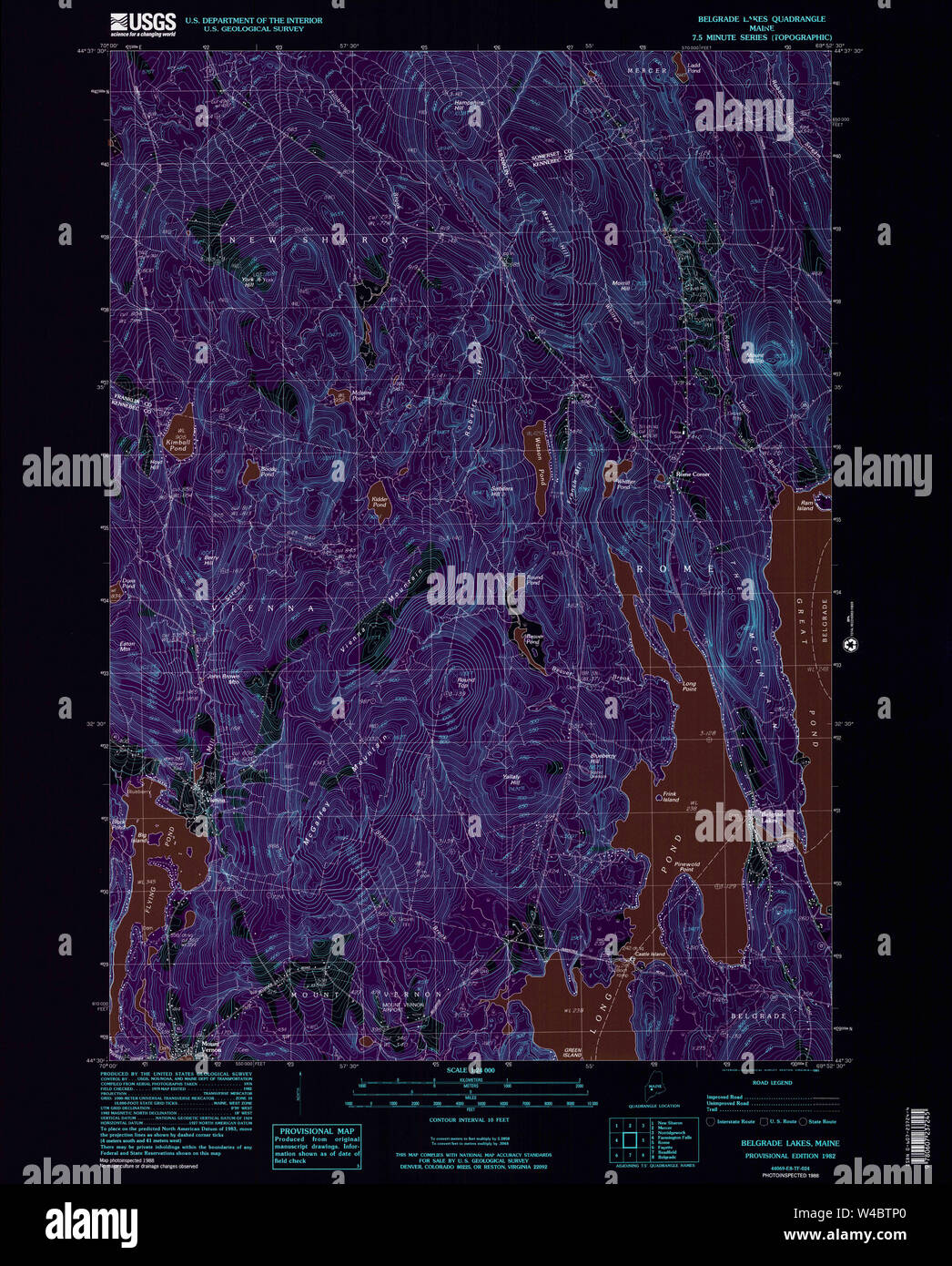 Maine USGS Historical Map Belgrade Lakes 104908 1982 24000 Inversion ...