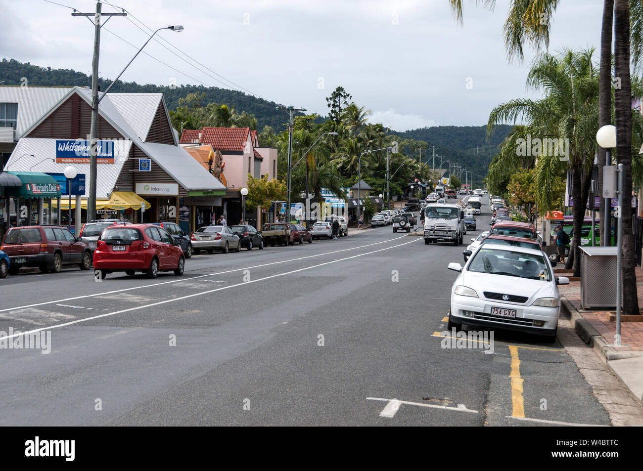 Shute Harbour Road (Main shopping street) in Airlie Beach, a popular ...