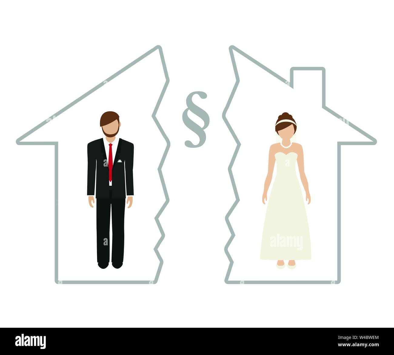Division Of Property At Divorce Of Man And Woman In A Half House Vector