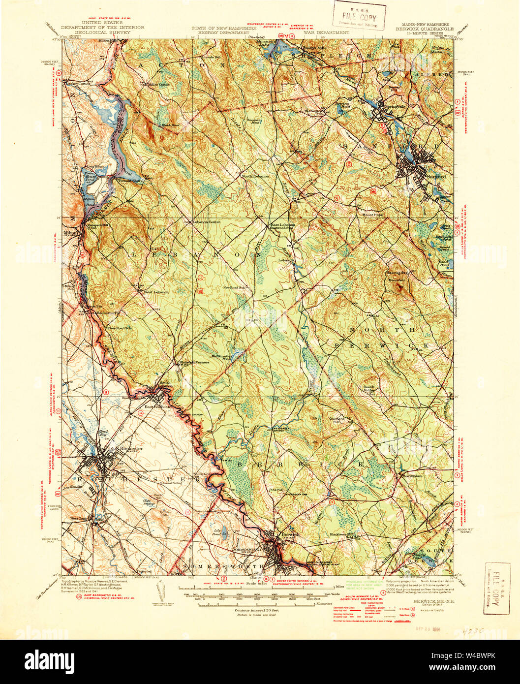 Maine USGS Historical Map Berwick 460185 1944 62500 Restoration Stock ...
