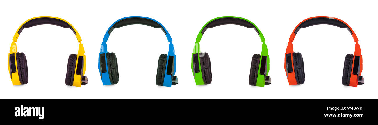 Set of colored headphones isolated on white background Stock Photo - Alamy