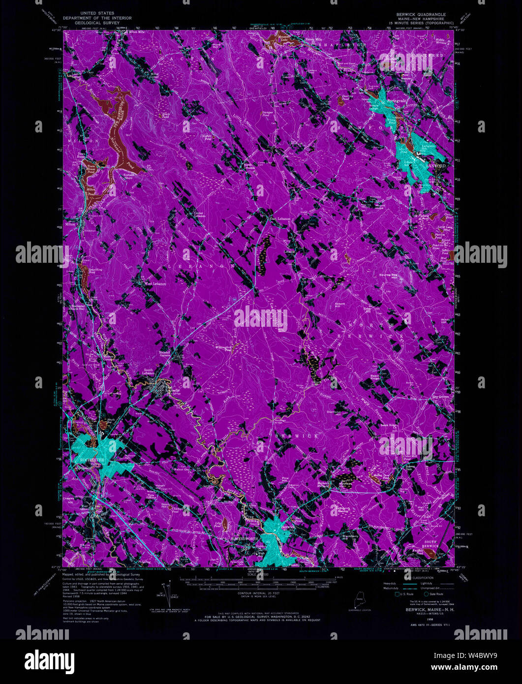 Maine USGS Historical Map Berwick 460188 1958 62500 Inversion ...