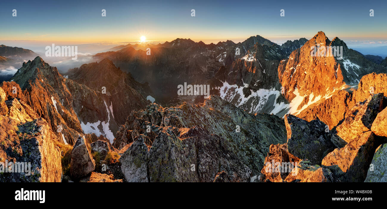Mountain sunset panorama landscape in Tatras, Rysy, Slovakia Stock ...