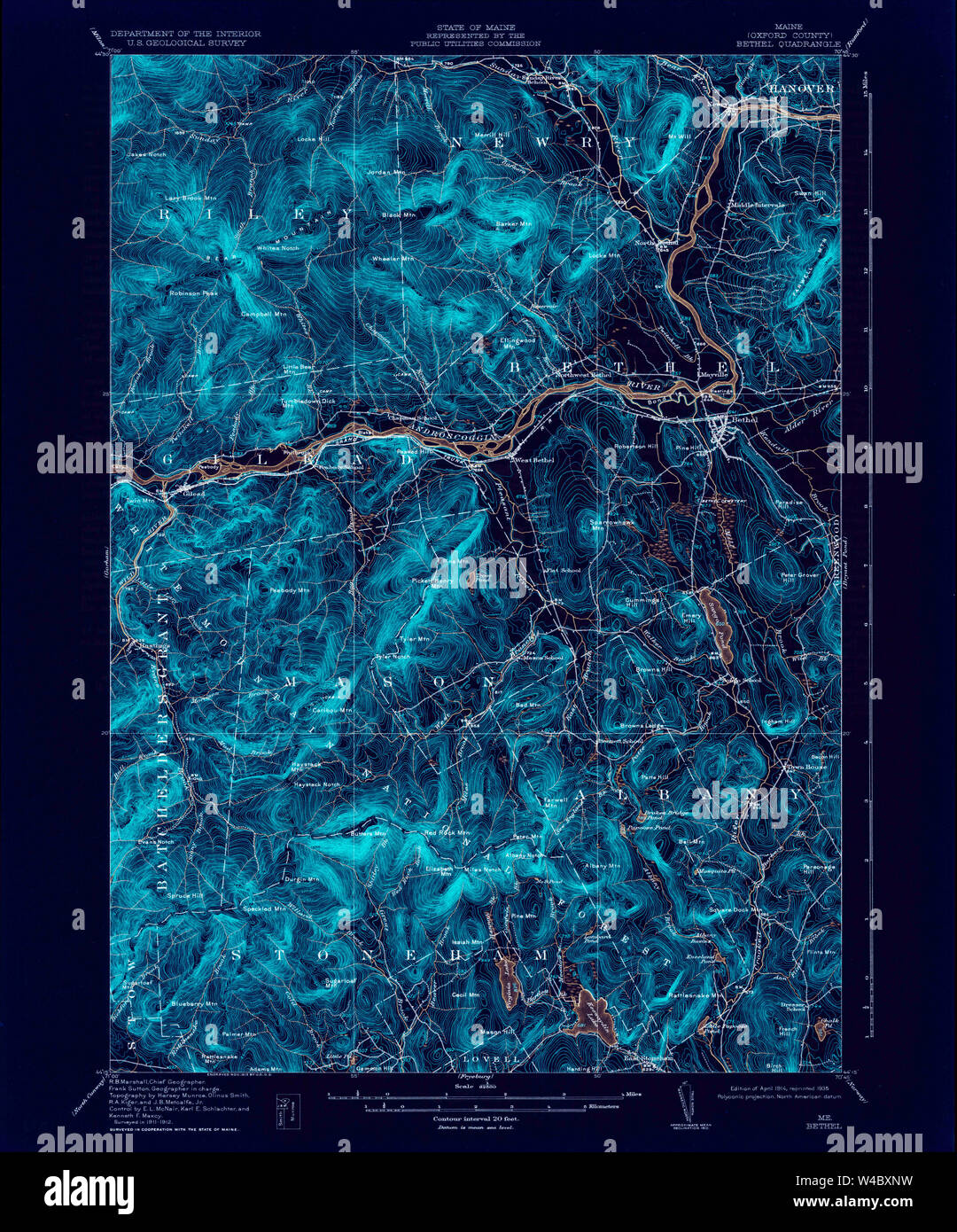 Maine USGS Historical Map Bethel 460190 1914 62500 Inversion ...
