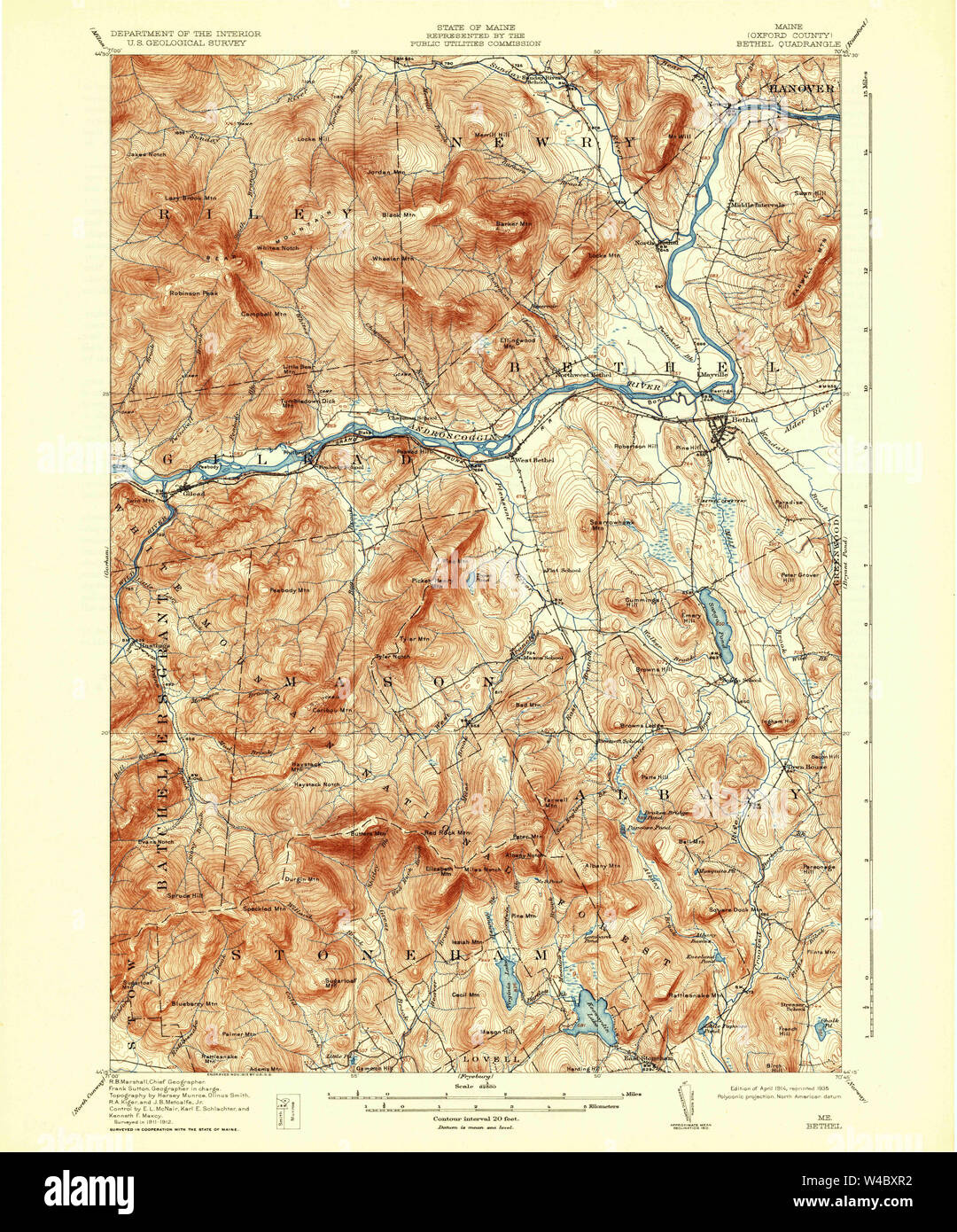 Maine USGS Historical Map Bethel 460190 1914 62500 Restoration Stock ...