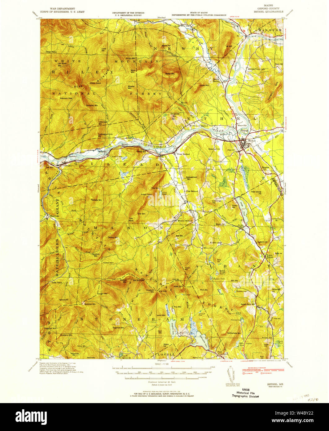 Maine USGS Historical Map Bethel 460193 1953 62500 Restoration Stock ...