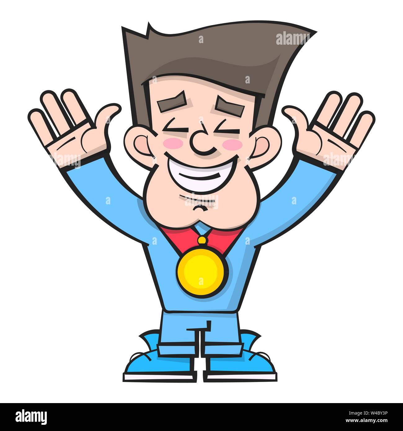 Athlete Winner Podium. Cartoon Winning Sportsmen On Pedestal With Medal ...