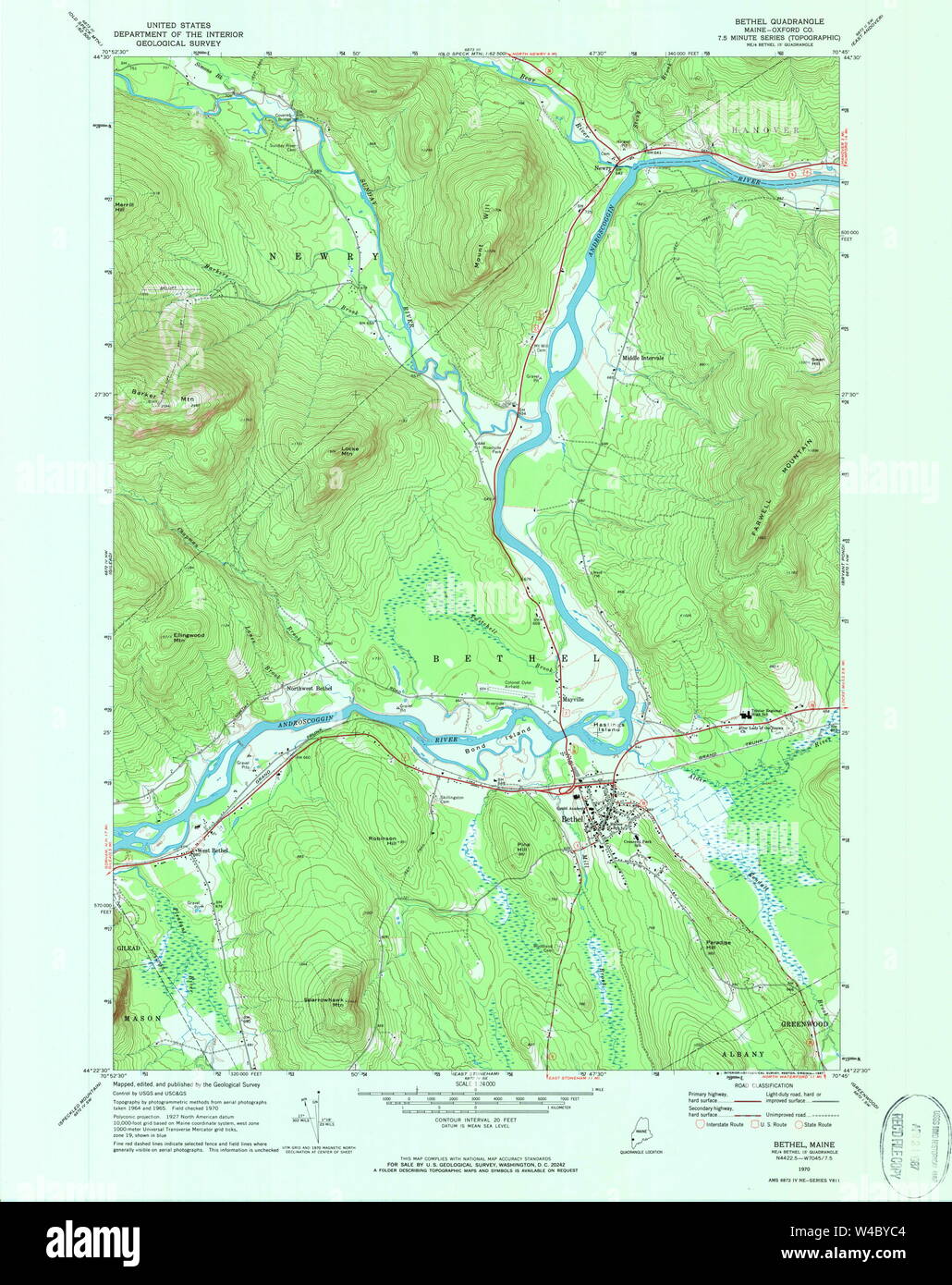 Maine USGS Historical Map Bethel 807789 1970 24000 Restoration Stock ...