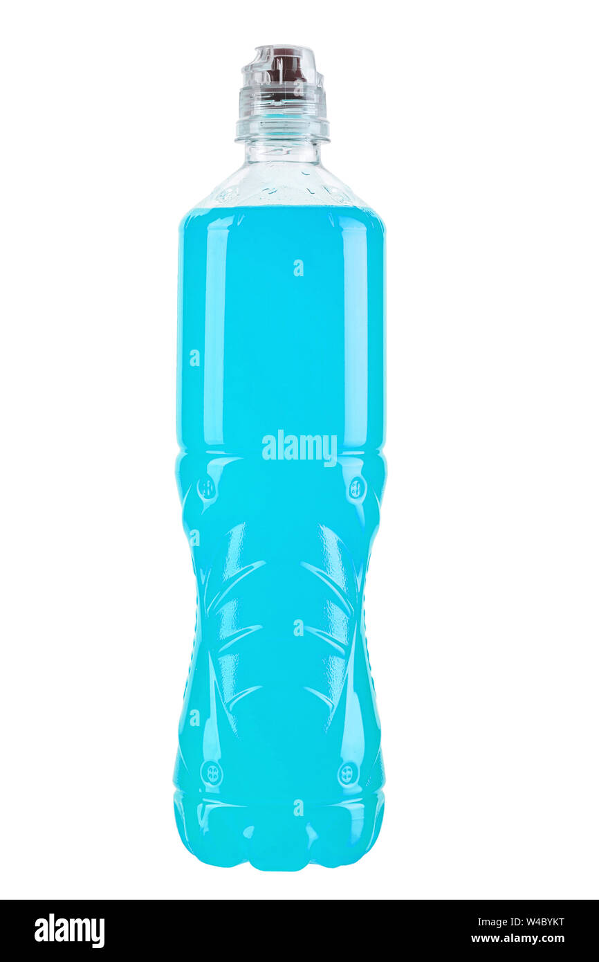 plastic bottle with blue drink isolated on white background. file ...