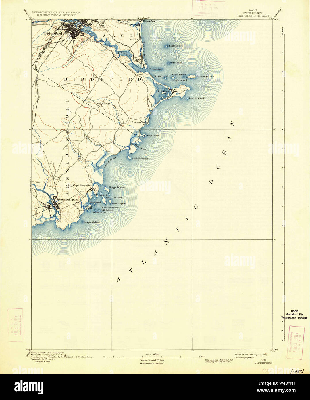 Maine USGS Historical Map Biddeford 460195 1893 62500 Restoration Stock ...