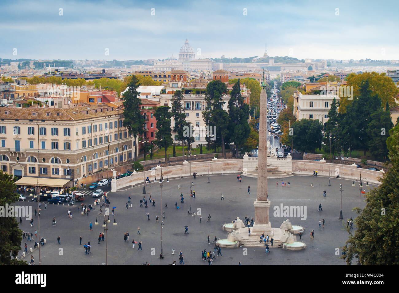 Image of Piazza del Popolo square and Vatican dome, colorful houses ...