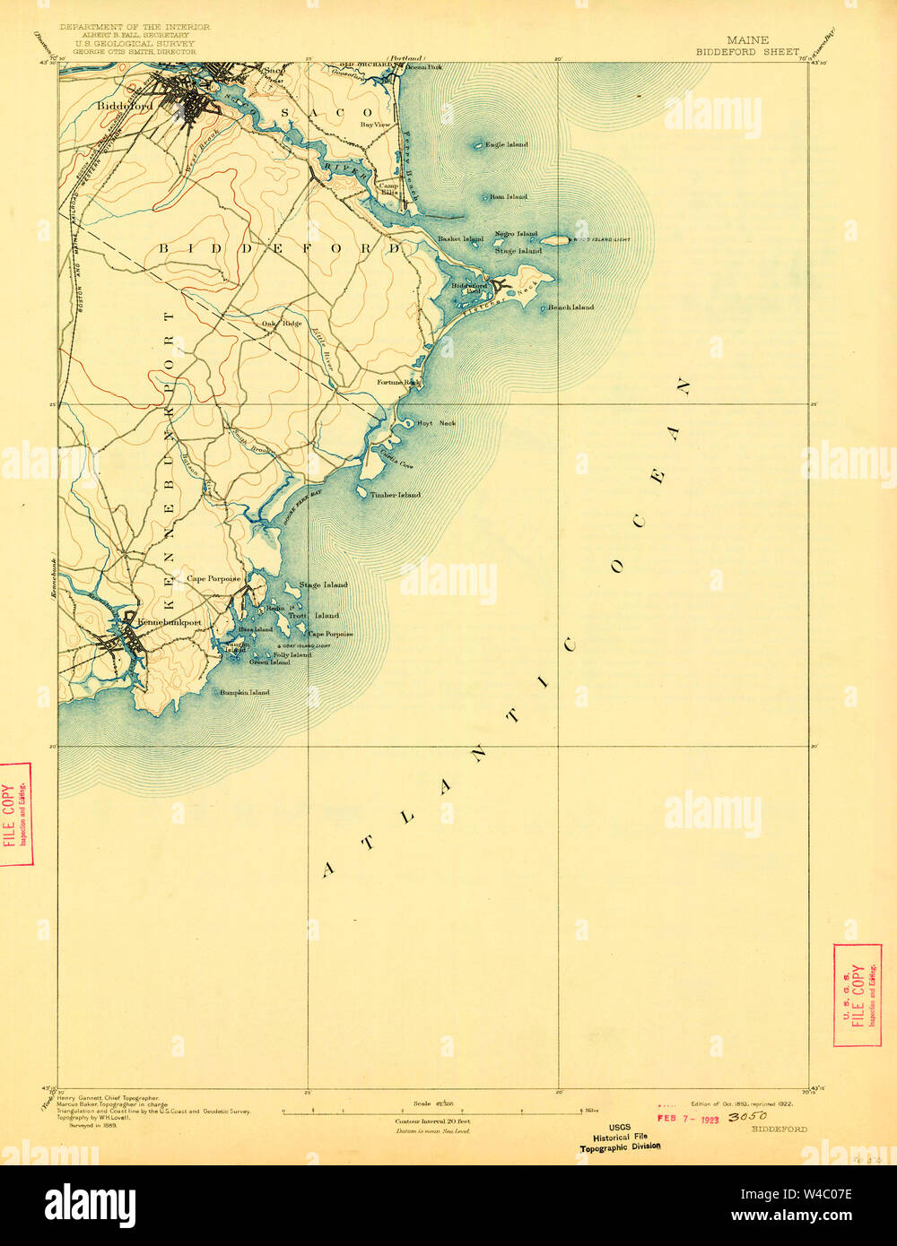 Maine USGS Historical Map Biddeford 807381 1893 62500 Restoration Stock ...