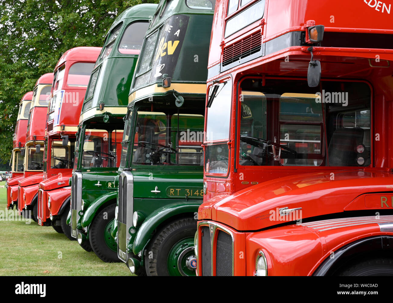 Line up of vintage buses on display at the Alton Annual Bus Show, Alton ...