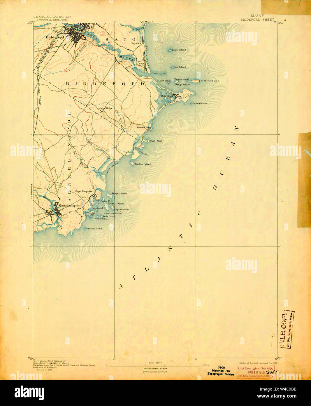Maine USGS Historical Map Biddeford 807383 1893 62500 Restoration Stock ...