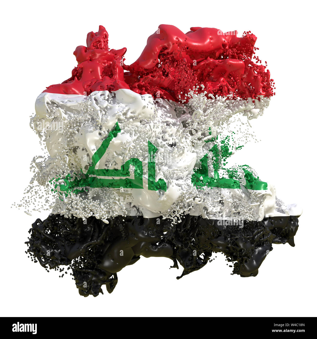 3d rendering of an Iraq country flag in a liquid fluid. Isolated on ...