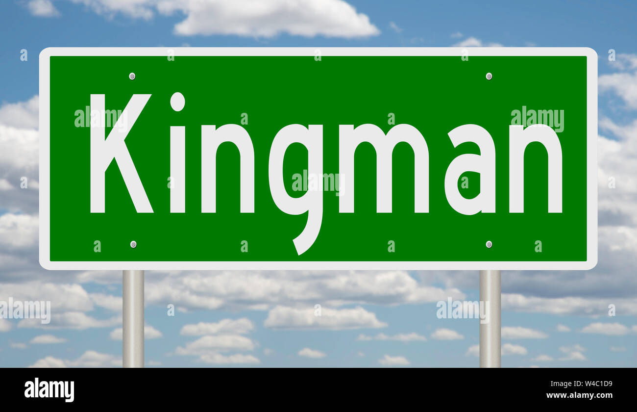 A rendering of a green highway sign for Kingman Arizon Stock Photo - Alamy